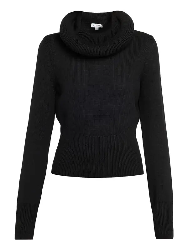 Alaïa Sculptural Hooded Rib-knit Sweater - Noir Alaia