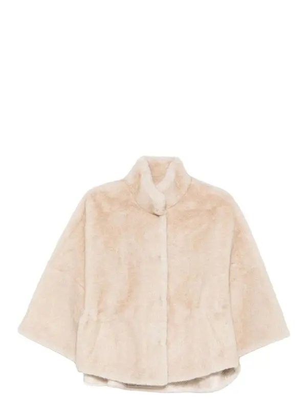 VALENTINI 1972 Faux Fur Funnel Neck Jacket - Beige