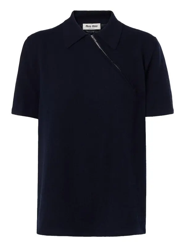 Miu Miu Zipped Cashmere Polo Shirt - Blue