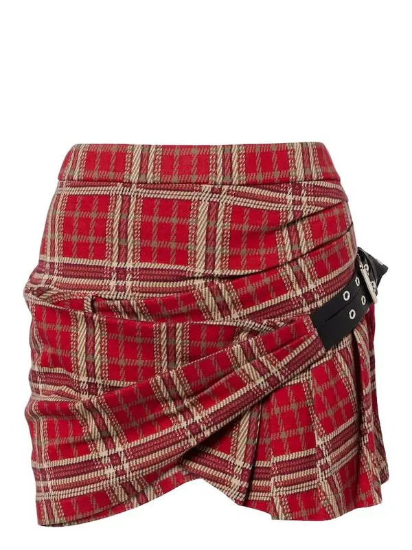 Isabel Marant Gisen Belted Plaid Miniskirt - Red
