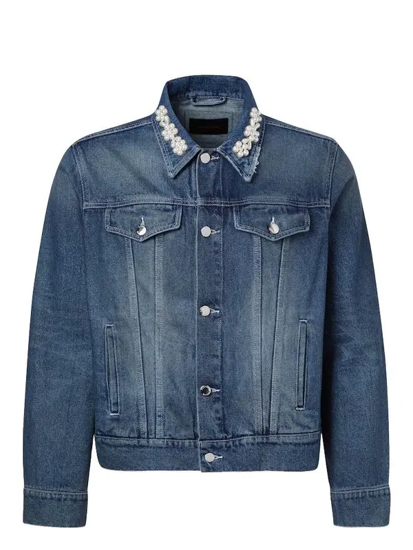 Simone Rocha Embellished Cropped Denim Jacket - Blue