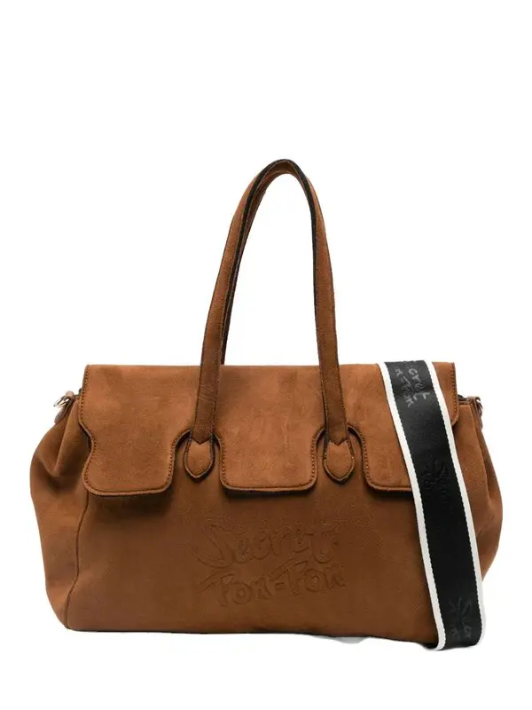 SECRET PON-PON Embossed Logo Shoulder Bag - Brown