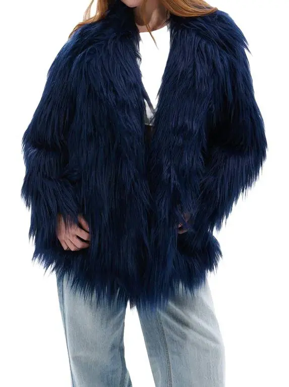 AZALEA WANG Breckenridge Faux Fur Jacket - Blue