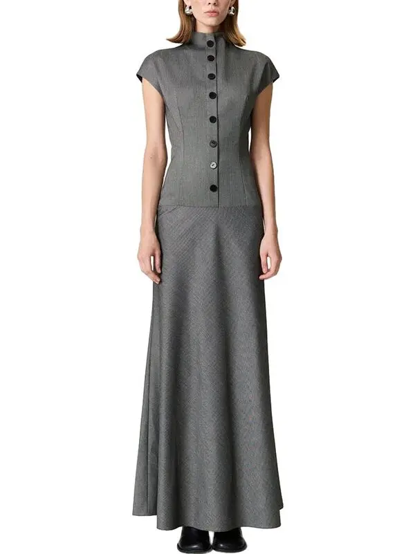 NOCTURNE Button Accent High Neck Maxi Dress - Dark Grey