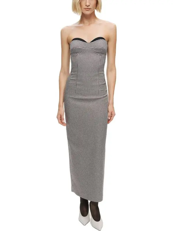 NOCTURNE Sweetheart Neckline Strapless Checked Midi Dress - Multi-colored