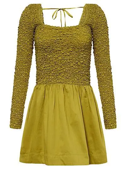 DAMSON MADDER Malinda Smocked Cotton Mini Dress - Olive