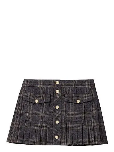 Maje Checked Pleated Mini Skirt - Grey