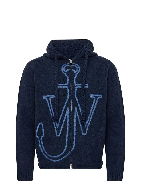JW Anderson Anchor Embroidery Zipped Hoodie - Blue