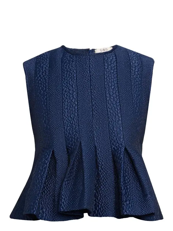 Sea Fayetta Embossed Peplum Tank Top - Navy