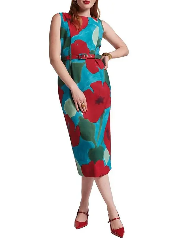 FRANCES VALENTINE Audrey Belted Midi Dress - Blue/red/multi