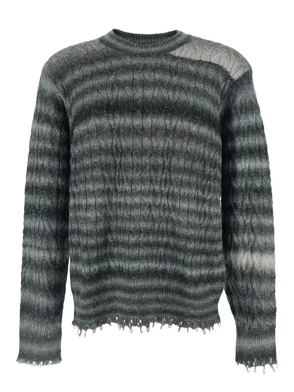 WON HUNDRED Striped Cotton-blend Sweater With Fringed Hem - Grey