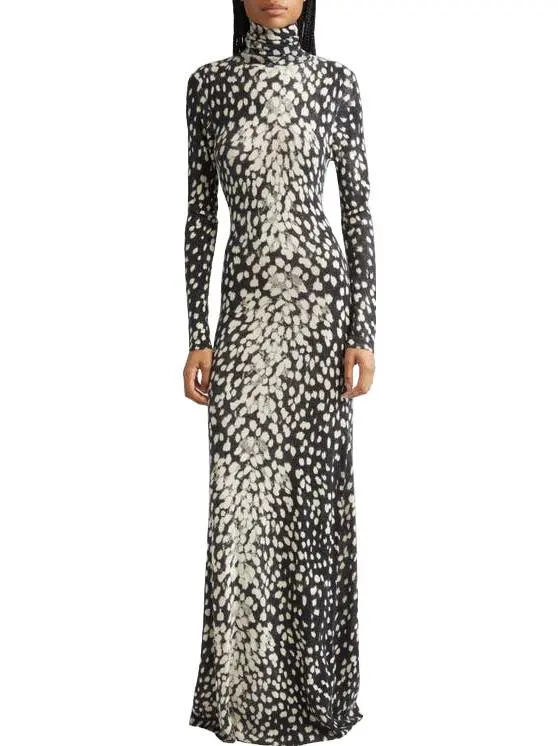 Brandon Maxwell Camille Leopard Print Cashmere Sweater Dress - Snow Leopard