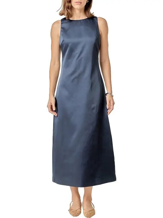 English Factory Sleeveless Satin Midi Dress - Navy