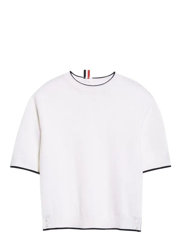 Thom Browne Tipped Textured Stitch Virgin Wool Top - White