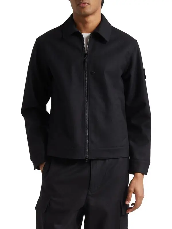 Stone Island Ghost Water Resistant Virgin Wool Blend Flannel Jacket - Black