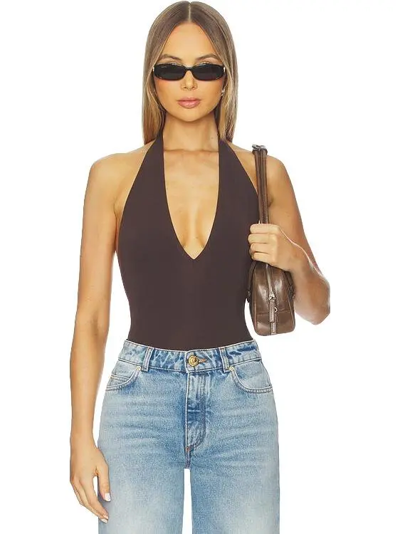 Commando X Ballet Deep Plunge Halter Bodysuit - Espresso