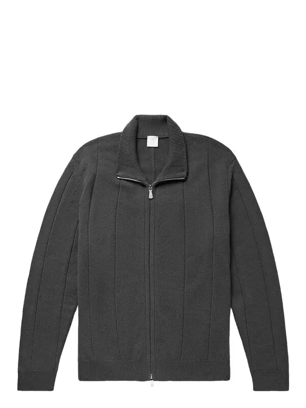 Eleventy Ribbed Wool Zip-up Cardigan - Gray