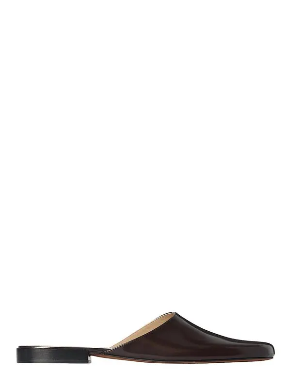 THE ROW Penelope Leather Mules - Lacquer Brown