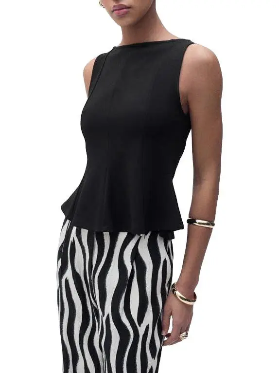 Mango Seam Detail Sleeveless Peplum Top - Black