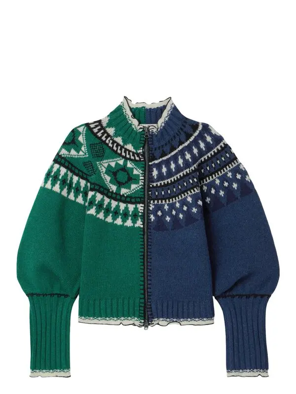 Sea Linea Intarsia-knit Merino Wool Cardigan - Green
