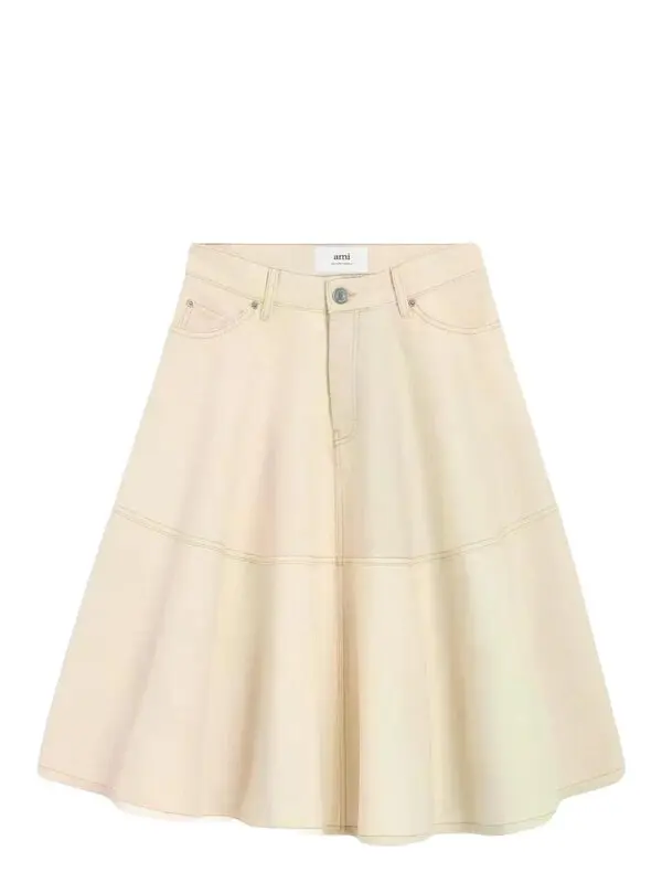Ami Cotton A-line Midi Skirt - Neutrals