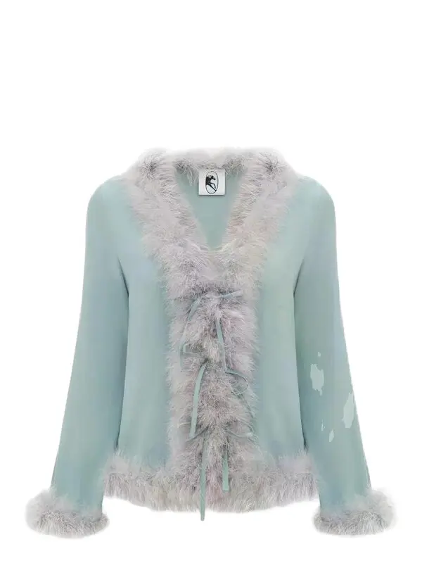 Sleeper Venus In Love Feather Trim Blouse - Blue