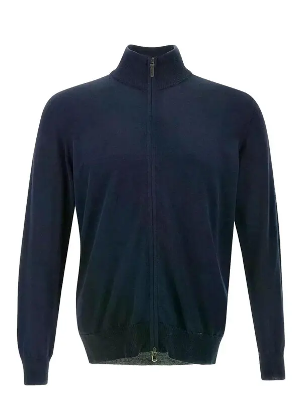 KANGRA Zip High-neck Cardigan - Blue