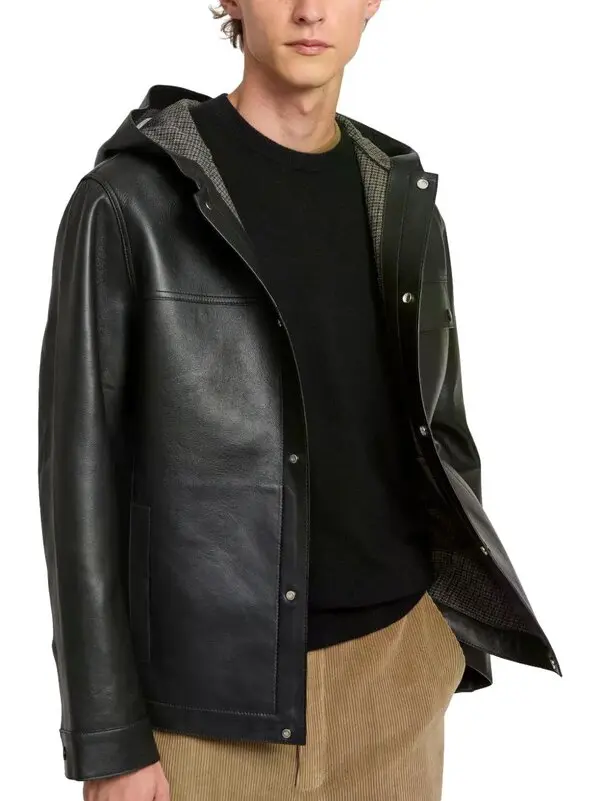 YVES SALOMON Leather Flannel Lined Hoodie - Black