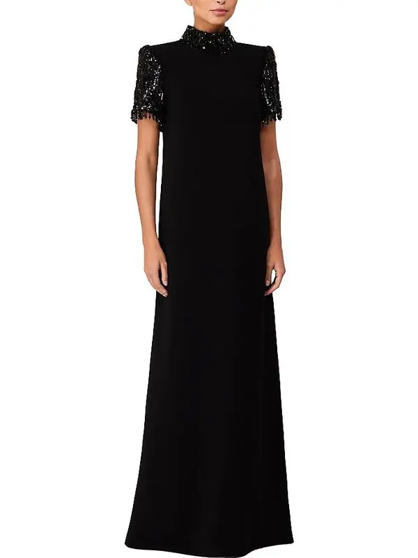 Jenny Packham Edie Sequin-embellished High-neck Maxi Gown - Liquorice