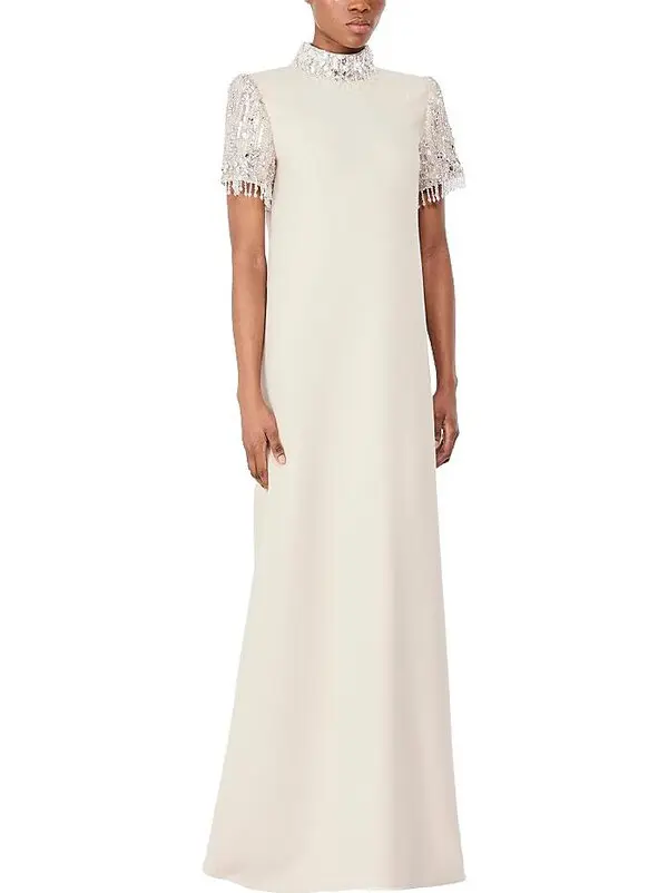 Jenny Packham Edie Sequin-embellished High-neck Maxi Gown - Moonstone