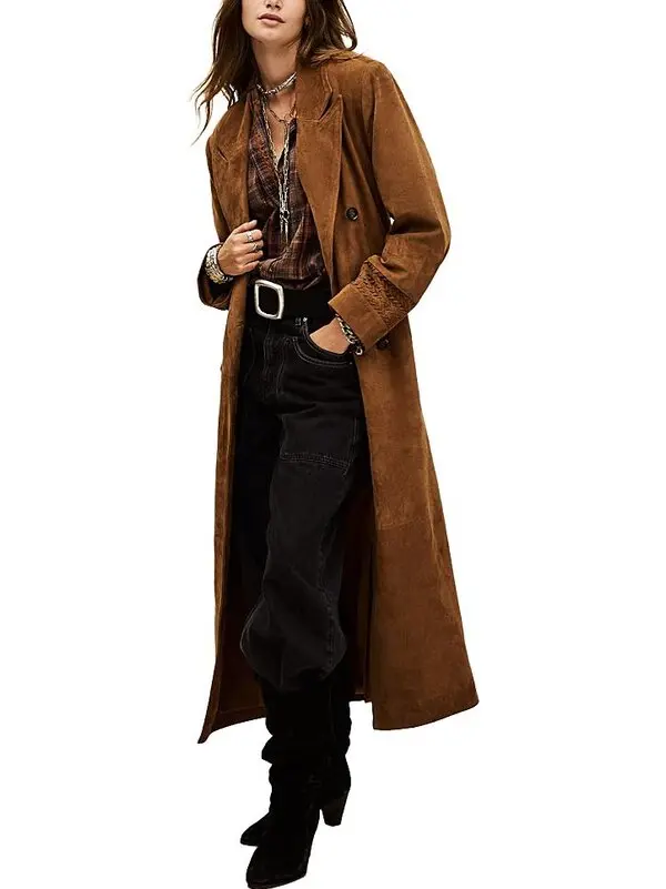 Ba&sh Maina Suede Trench Coat - Camel