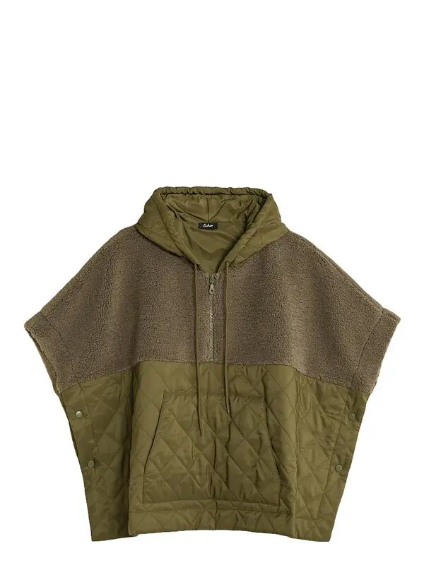 Echo Combo Quilted Hooded Poncho - Olive