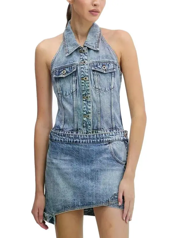 Miss Sixty Buttoned Halterneck Mini Dress - Blue