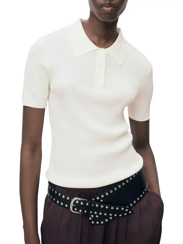 Mango Short Sleeve Polo Sweater - Ecru