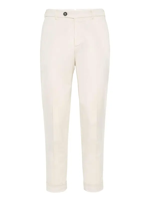 Brunello Cucinelli Stretch-cotton Garment-dyed Trousers - White