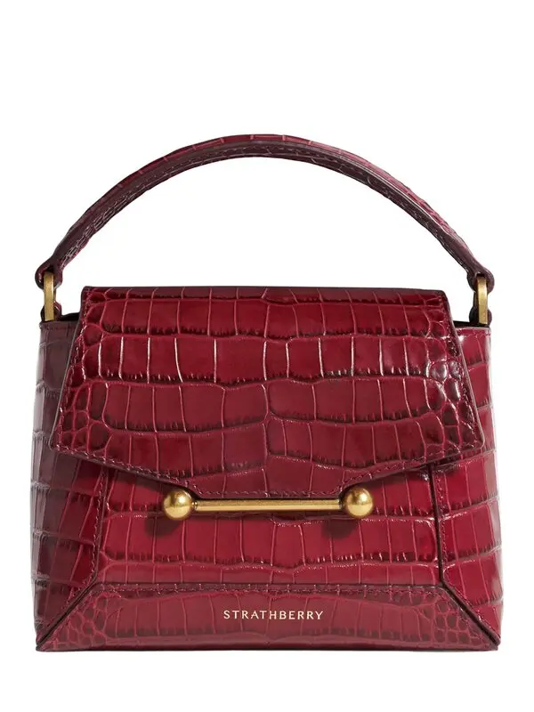 Strathberry Croc-embossed Mosaic Nano Satchel - Burgundy