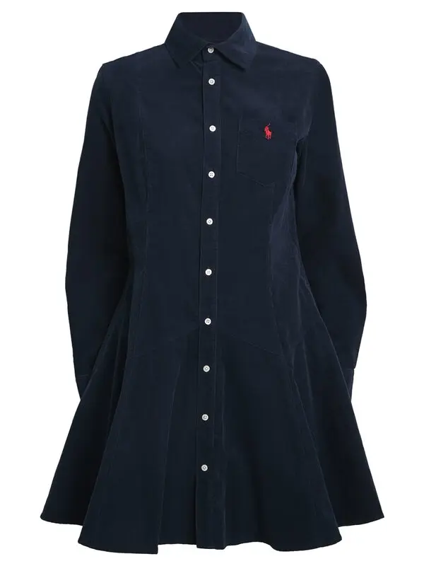 Ralph Lauren Cotton Corduroy Mini Shirt Dress - Navy