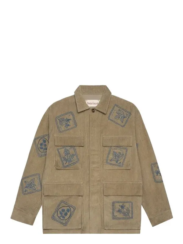 BAZISZT Bosta Floral Embroidered Corduroy Jacket - Beige