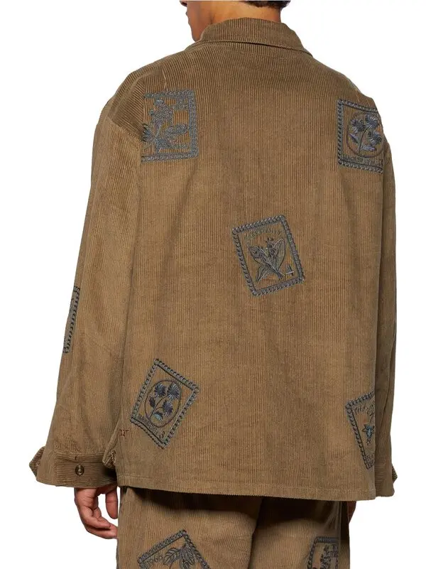 BAZISZT Bosta Floral Embroidered Corduroy Jacket - Beige