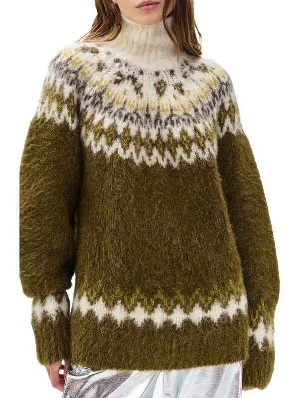 Rag & Bone Beth Oversized Fair Isle Alpaca-blend Turtleneck Sweater - Army Multi