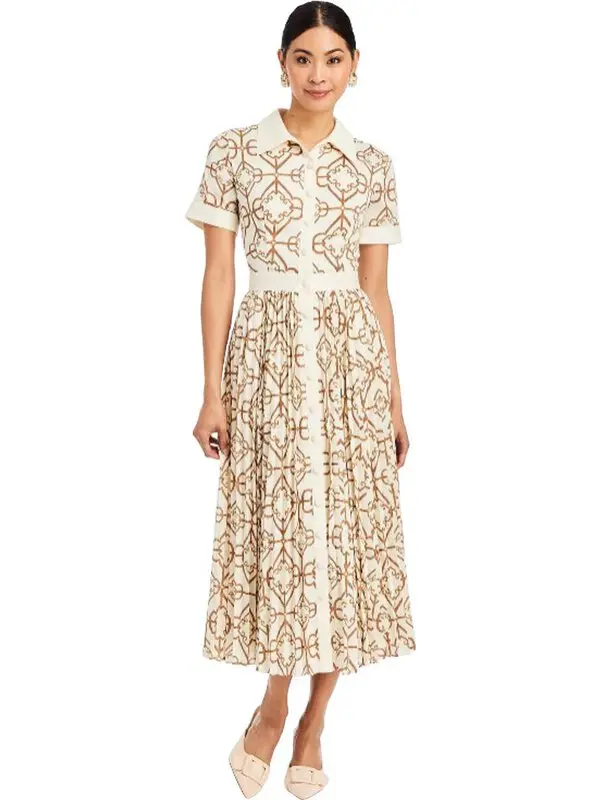 Mestiza New York Billie Collared Quatrefoil Shirt Dress - Brown