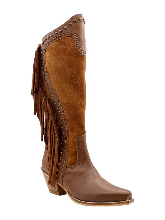 VOLATILE Palomino Knee-high Western Boot With Fringe - Tan