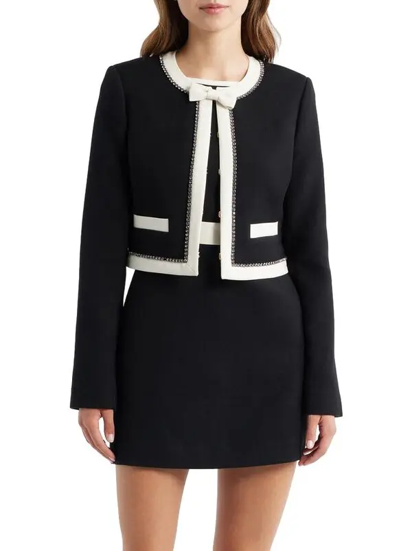 LoveShackFancy Ralphette Crystal Trim Cropped Jacket - Black