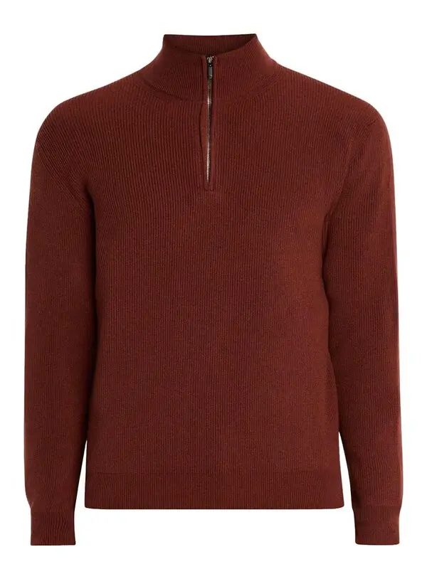 Cesare Attolini Cashmere Rib Half-zip Sweater - Rust