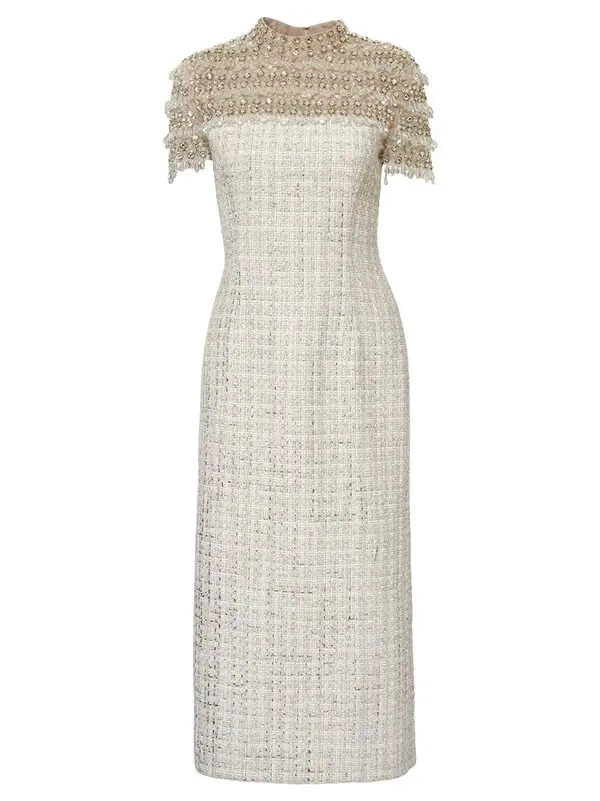 Carolina Herrera Embellished Tweed Pencil Dress - Ivory Multi