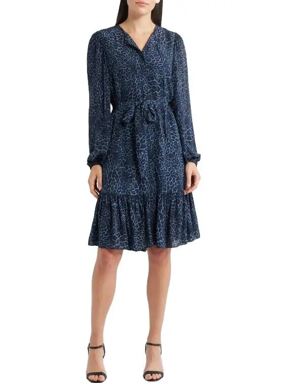 Kobi Halperin Printed Ruffle Hem Long Sleeve Dress - Midnight Multi