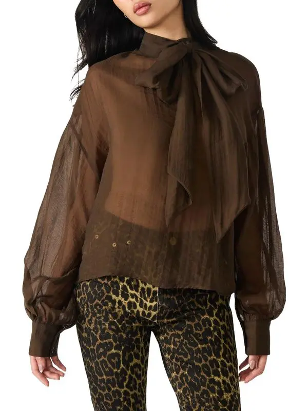Steve Madden Sutton Tie Neck Top - Dark Espresso