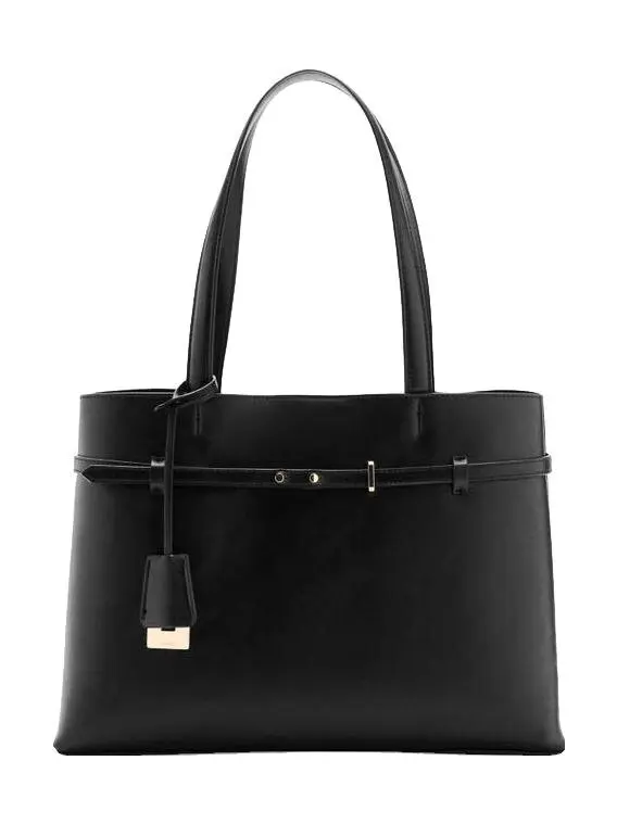 Mango Charm Detail Tote - Black