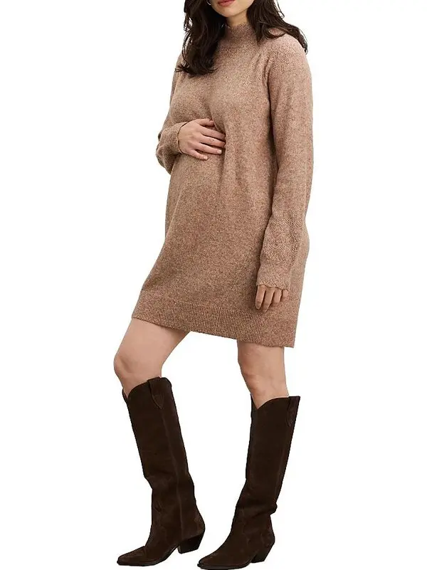 Hatch Collection Cozy Pointelle Poise Mini Maternity Dress - Mocha