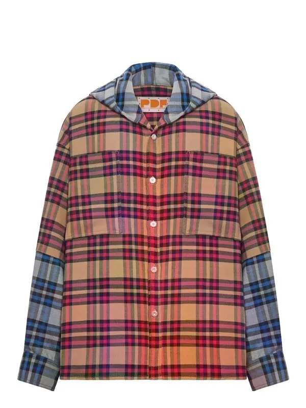 PDF CHANNEL Button-fastening Plaid Hoodie - Neutrals